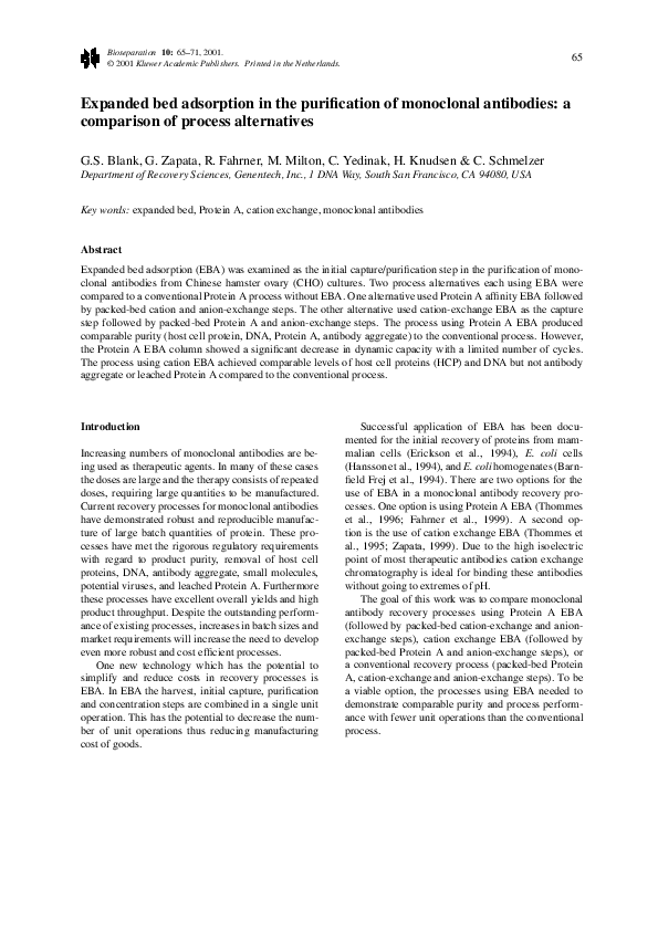 (PDF) Expanded bed adsorption in the purification of monoclonal antibodies: a comparison of ...