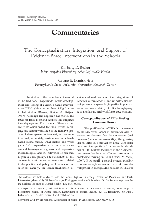 (PDF) The conceptualization, integration, and support of evidence-based ...