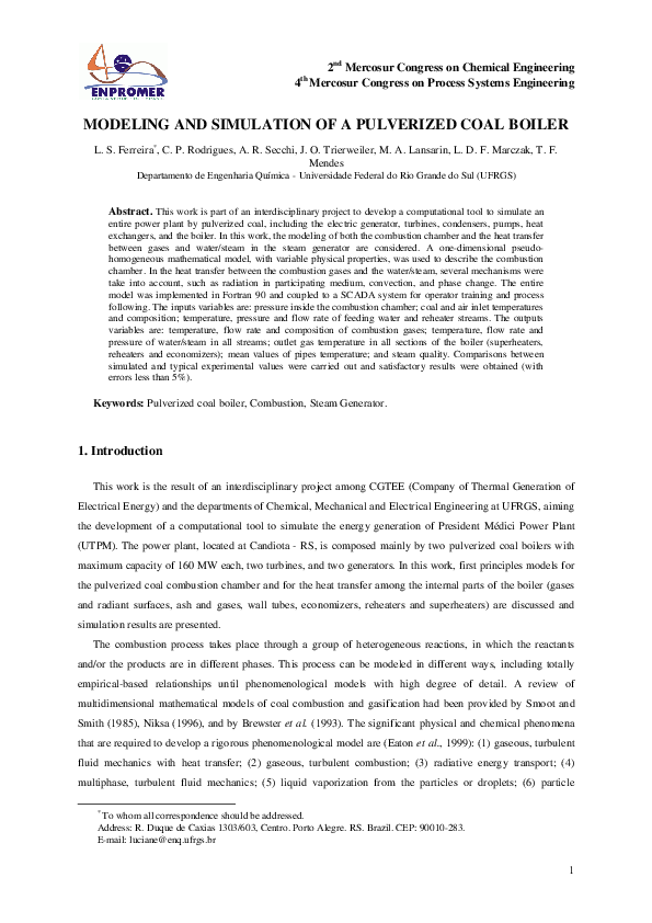 Pdf Modeling And Simulation Of A Pulverized Coal Boiler