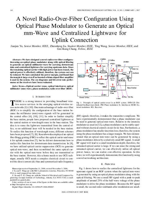 (PDF) A Novel Radio-Over-Fiber Configuration Using Optical Phase ...