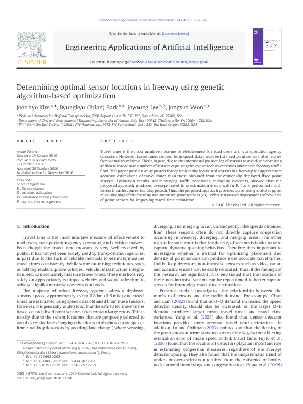 Pdf Determining Optimal Sensor Locations In Freeway Using Genetic Algorithm Based Optimization