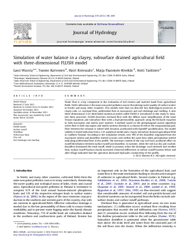 (PDF) Simulation of water balance in a clayey, subsurface drained ...
