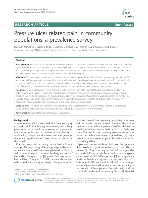 (PDF) Pressure ulcer related pain in community populations: a ...