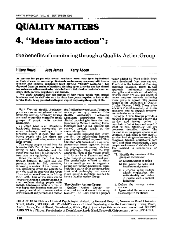 (PDF) QUALITY MATTERS 4. “Ideas into action”: the benefits of ...