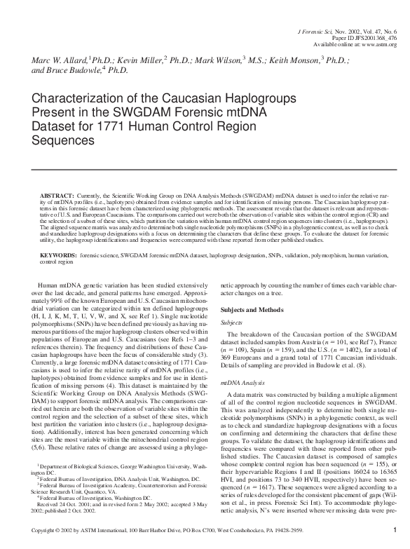 (PDF) Characterization of the Caucasian haplogroups present in the ...