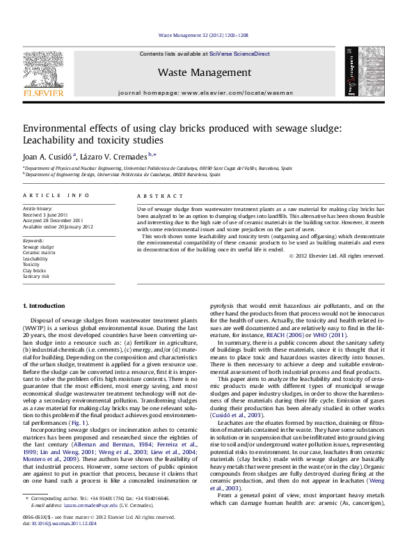 (PDF) Environmental effects of using clay bricks produced with sewage ...