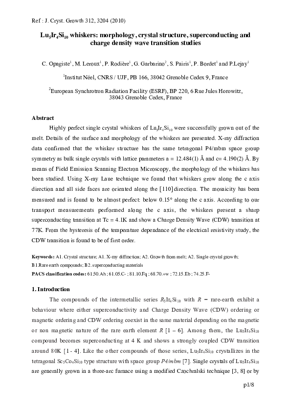 Lu5Ir4Si10 whiskers: morphology, crystal structure, superconducting and ...