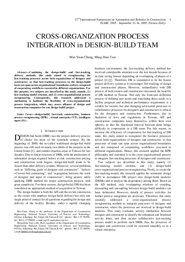 (PDF) Cross-organization process integration in design–build team