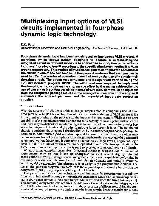 Pdf Multiplexing Input Options Of Vlsi Circuits Implemented In Four