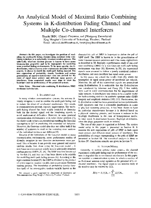 (PDF) An analytical model of maximal ratio combining systems in K-distribution fading channel ...