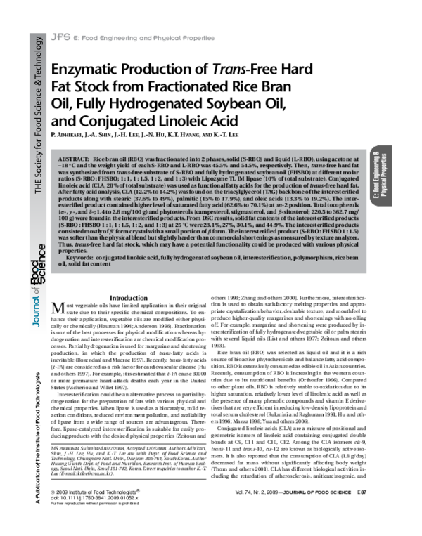 (PDF) Enzymatic Production of Trans Free Hard Fat Stock from ...