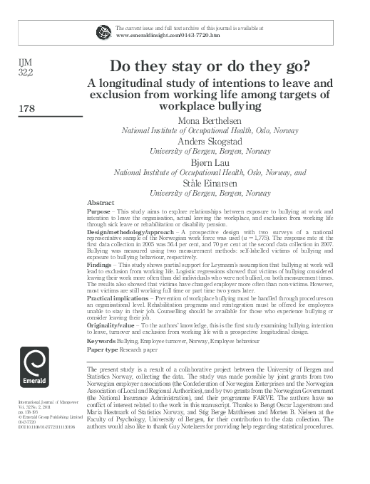 (PDF) Do they stay or do they go? : A longitudinal study of intentions ...