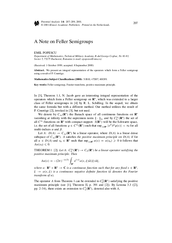 (PDF) A Note on Feller Semigroups
