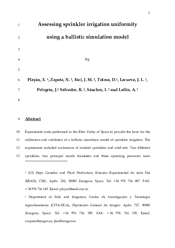 (PDF) Assessing sprinkler irrigation uniformity using a ballistic simulation model
