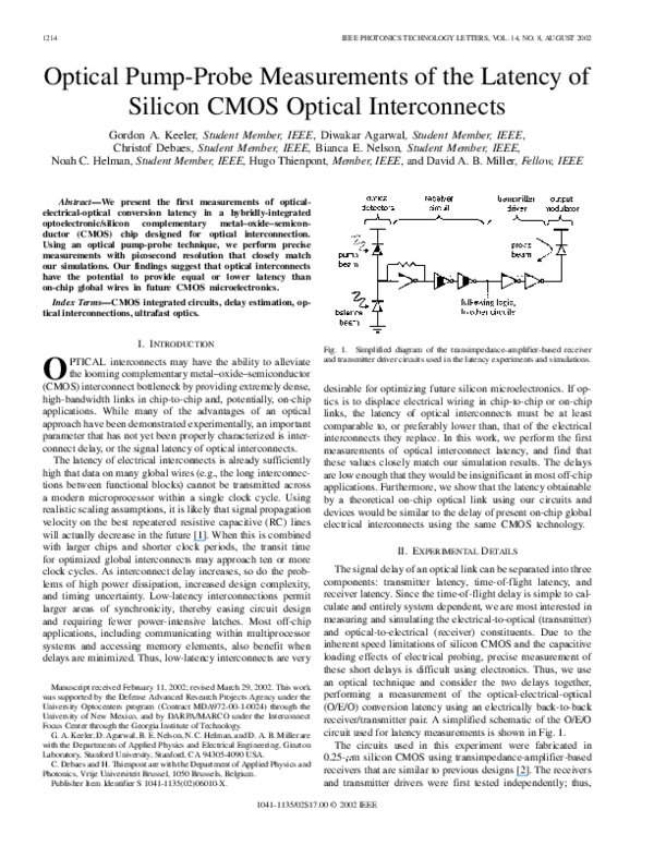 (PDF) Optical pump-probe measurements of the latency of silicon CMOS ...