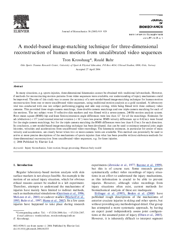 (PDF) A model-based image-matching technique for three-dimensional reconstruction of human ...