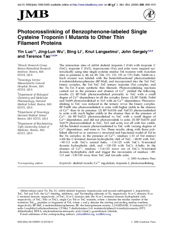 (PDF) Photocrosslinking of benzophenone-labeled single cysteine ...