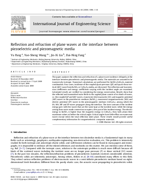 Pdf Reflection And Refraction Of Plane Waves At An Interface Between