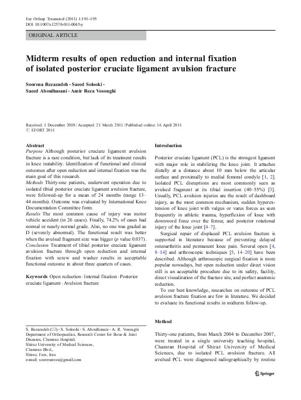 (PDF) Surgical fixation of posterior cruciate ligament avulsion ...