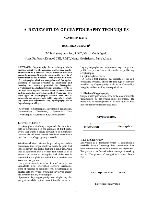 (PDF) A REVIEW STUDY OF CRYPTOGRAPHY TECHNIQUES