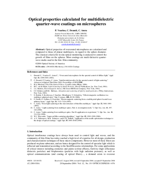 (PDF) Optical properties calculated for multidielectric quarter-wave ...