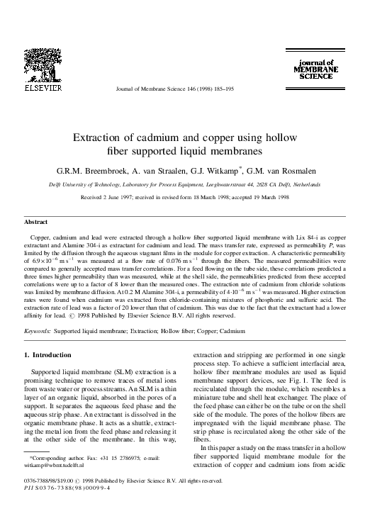 (PDF) Extraction of cadmium and copper using hollow fiber supported ...