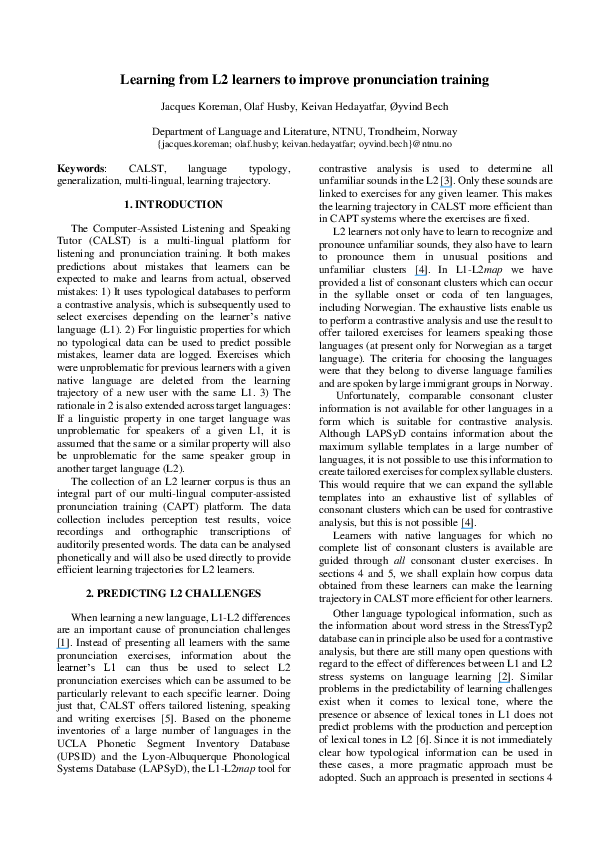(PDF) Learning from L2 learners to improve pronunciation training