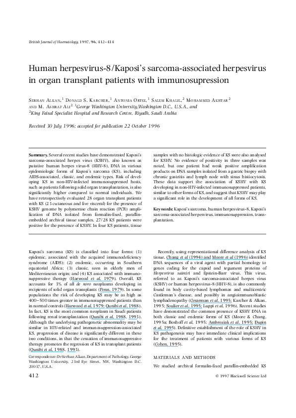 (PDF) A Review of Human Herpesvirus 8, the Kaposi's Sarcoma-Associated Herpesvirus, in the ...