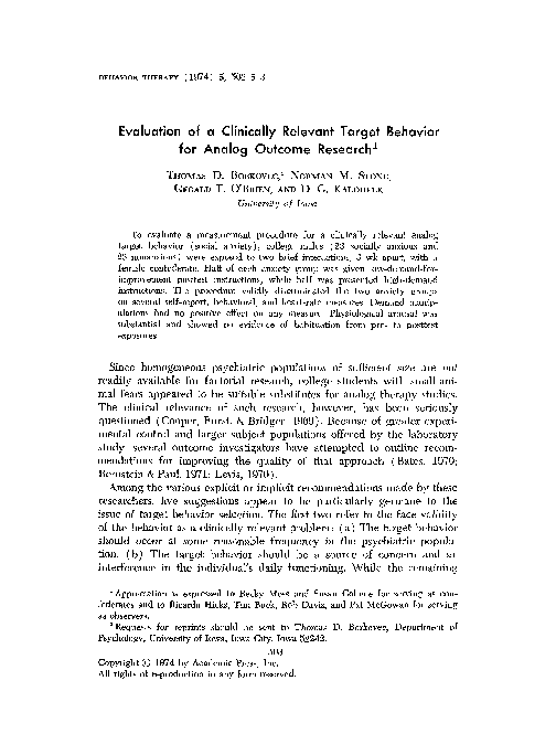 (PDF) Evaluation of a clinically relevant target behavior for analog ...
