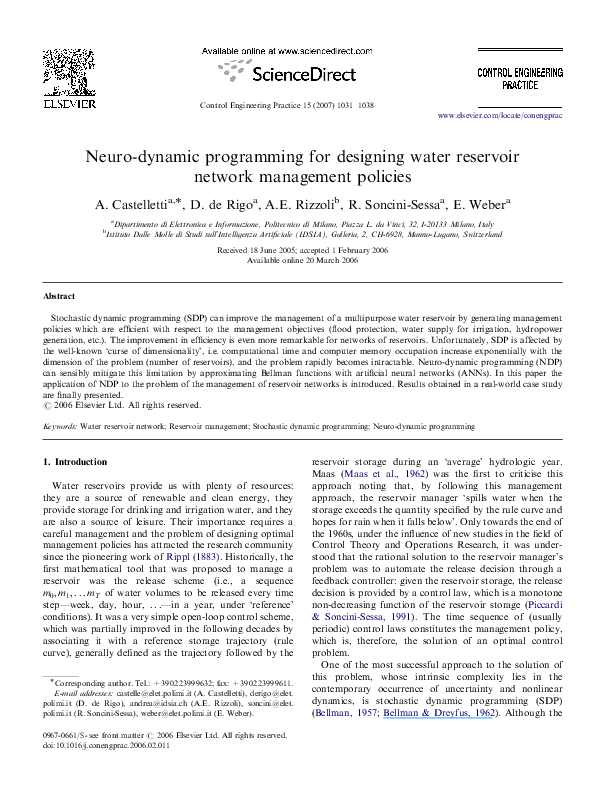(PDF) Neuro-dynamic programming for designing water reservoir network ...