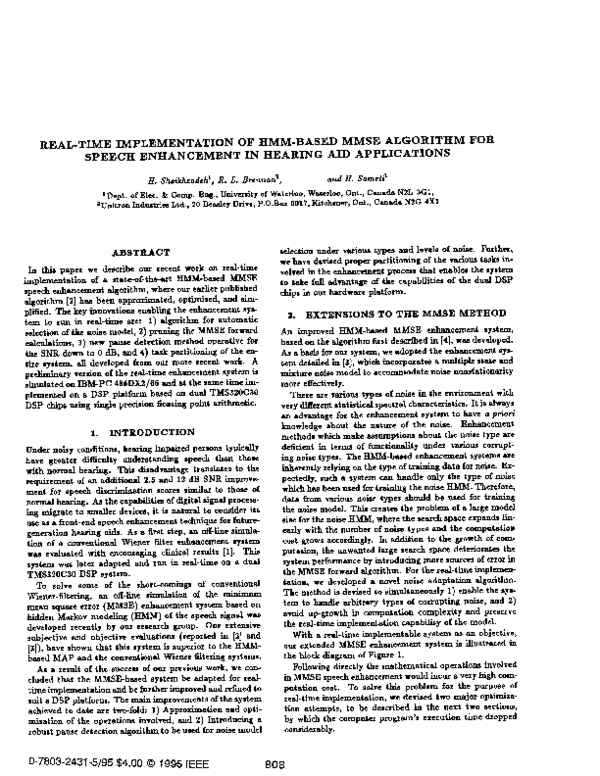 (PDF) Real-time implementation of HMM-based MMSE algorithm for speech enhancement in hearing aid ...