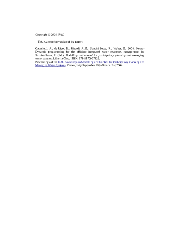 (PDF) NEURO-DYNAMIC PROGRAMMING FOR THE EFFICIENT INTEGRATED WATER ...