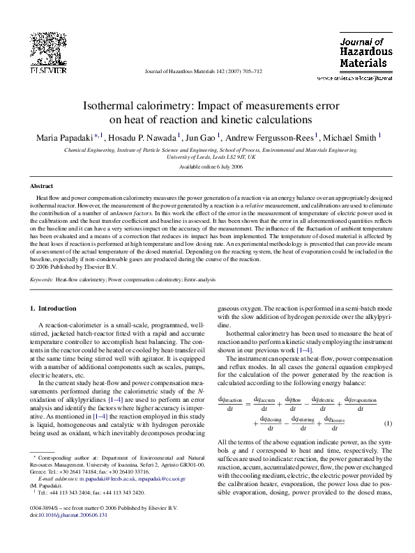 (PDF) Isothermal calorimetry: Impact of measurements error on heat of ...