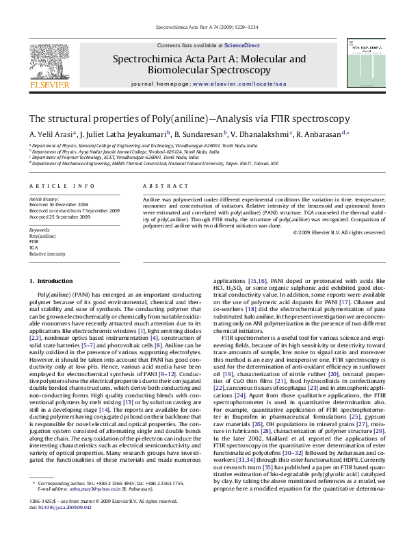 (PDF) The structural properties of Poly(aniline)—Analysis via FTIR ...