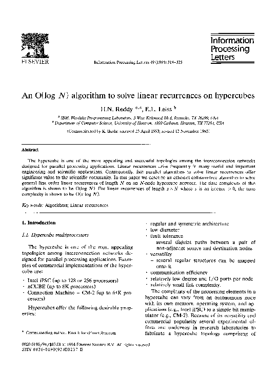Pdf An Olog N Algorithm To Solve Linear Recurrences On Hypercubes