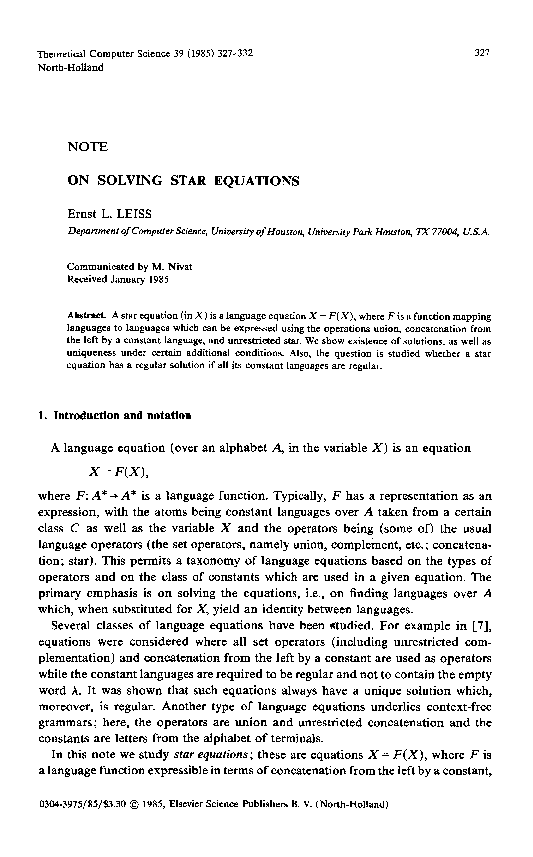 (PDF) On solving star equations