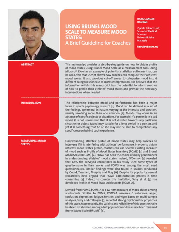 (PDF) Using Brunel Mood Scale to measure mood states: A brief guideline ...