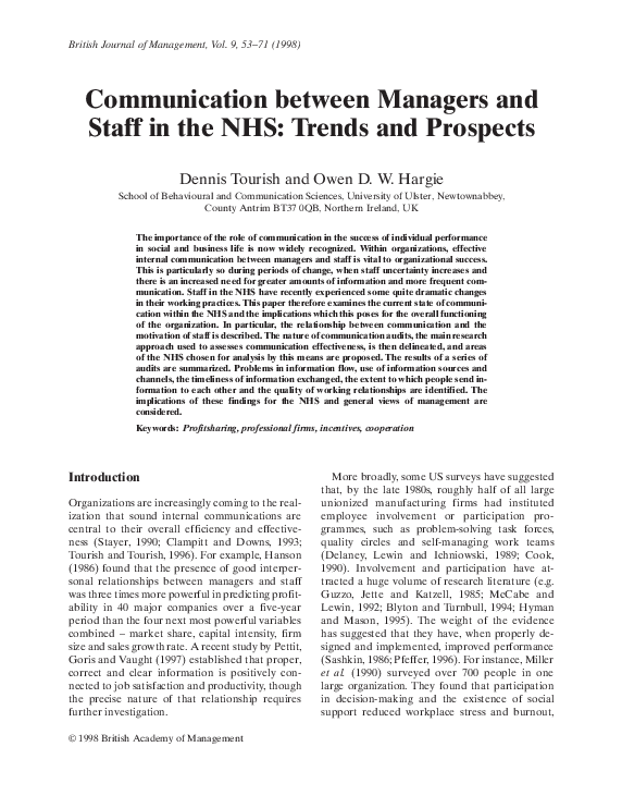 (PDF) Communication between Managers and Staff in the NHS: Trends and ...