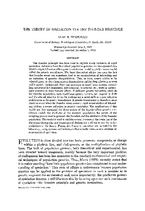 (PDF) The theory of speciation via the founder principle