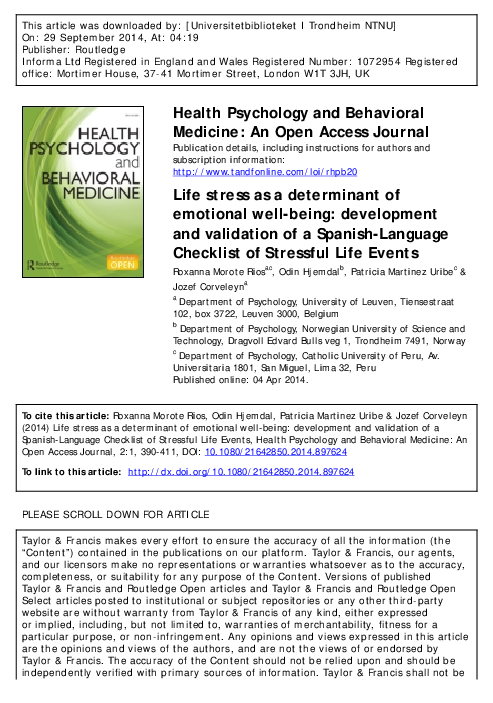 (PDF) Life stress as a determinant of emotional well-being: development ...