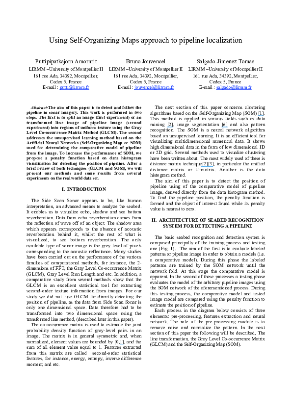 (PDF) Using self-organizing maps approach to pipeline localization
