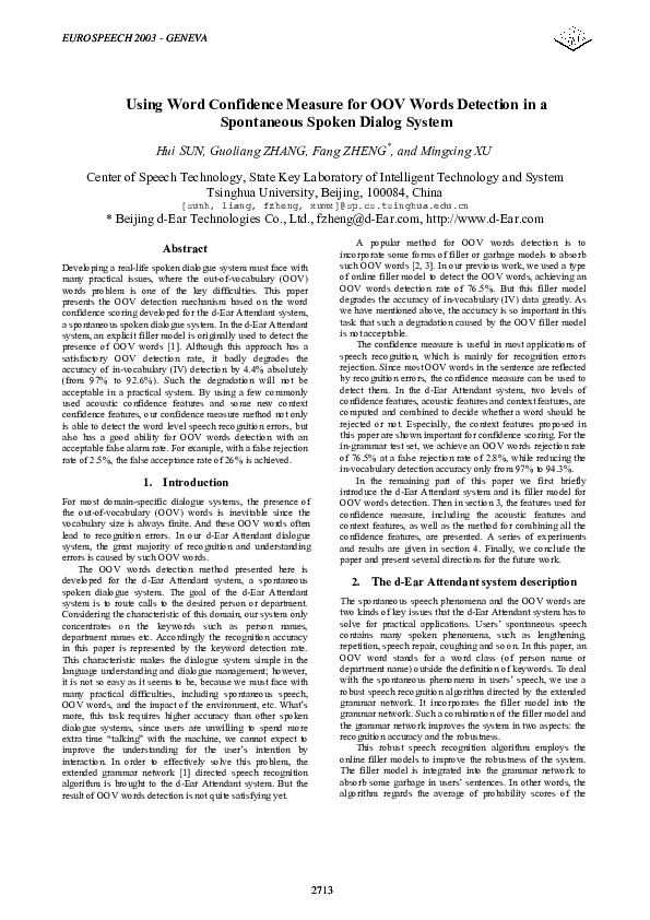 (PDF) Using word confidence measure for OOV words detection in a spontaneous spoken dialog system