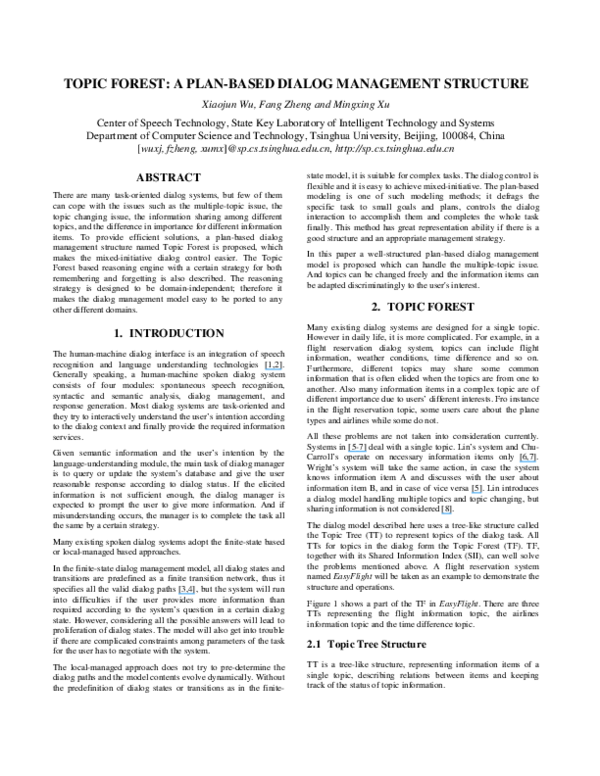 (PDF) Topic Forest: a plan-based dialog management structure