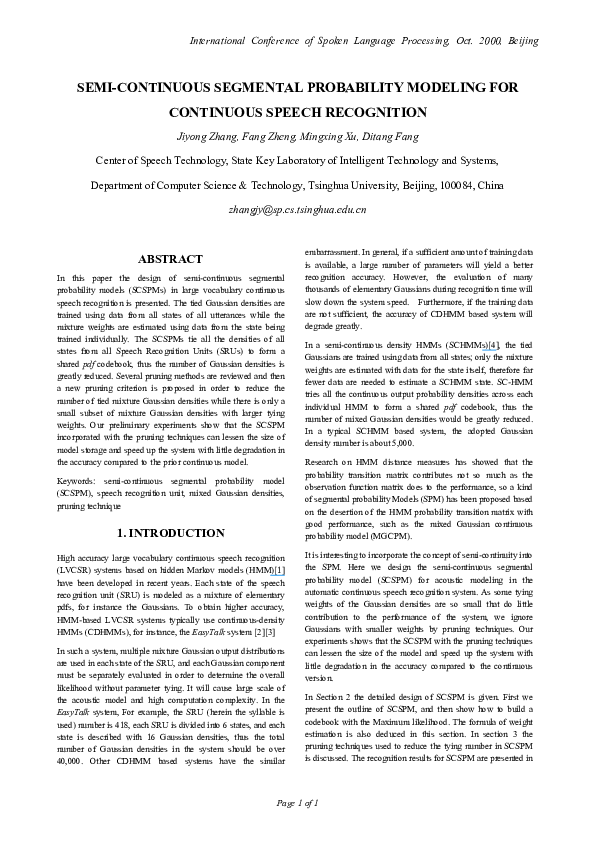 (PDF) Semi-continuous segmental probability modeling for continuous speech recognition