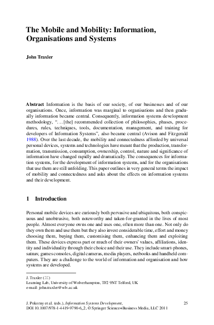 (PDF) The Mobile and Mobility: Information, Organisations and Systems