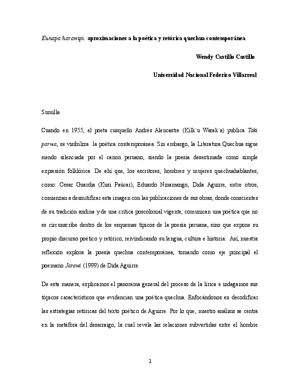 (DOC) Kunapa harawipi: aproximaciones a la poética y retórica quechua ...