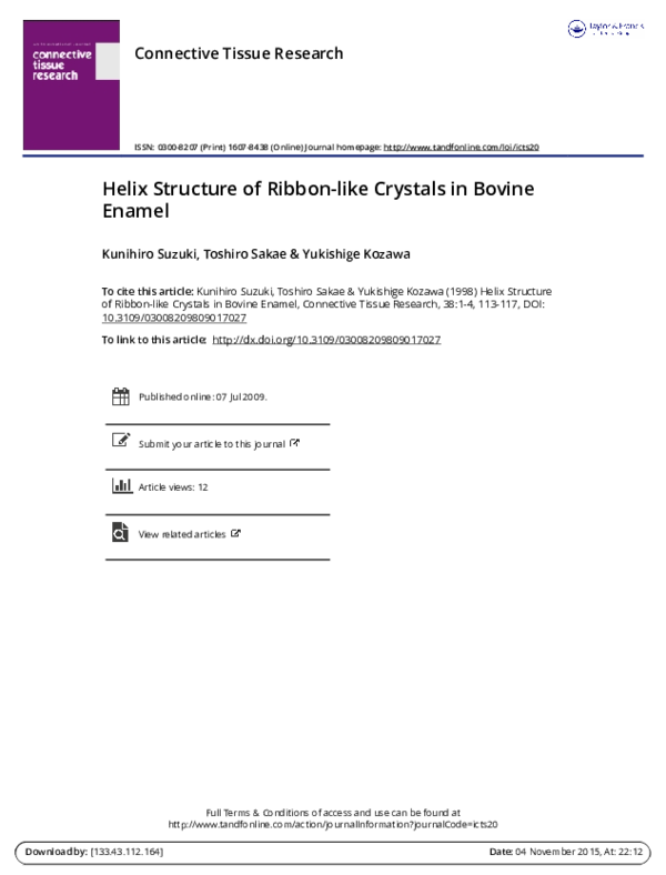 (PDF) Helix Structure of Ribbon-like Crystals in Bovine Enamel