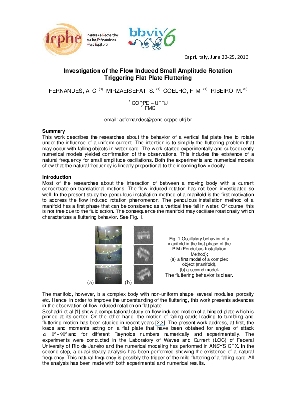 (PDF) Investigation of the Flow Induced Small Amplitude Rotation ...