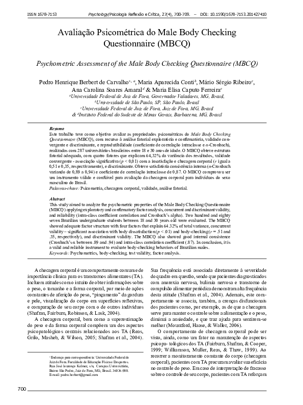 (PDF) Avaliação psicométrica do Male Body Checking Questionnaire (MBCQ)