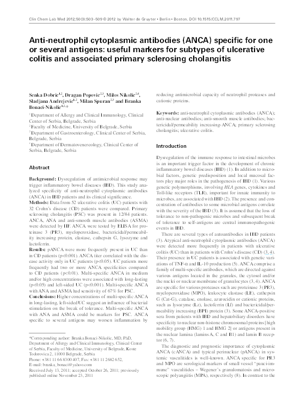 (PDF) Anti-neutrophil cytoplasmic antibodies (ANCA) specific for one or ...